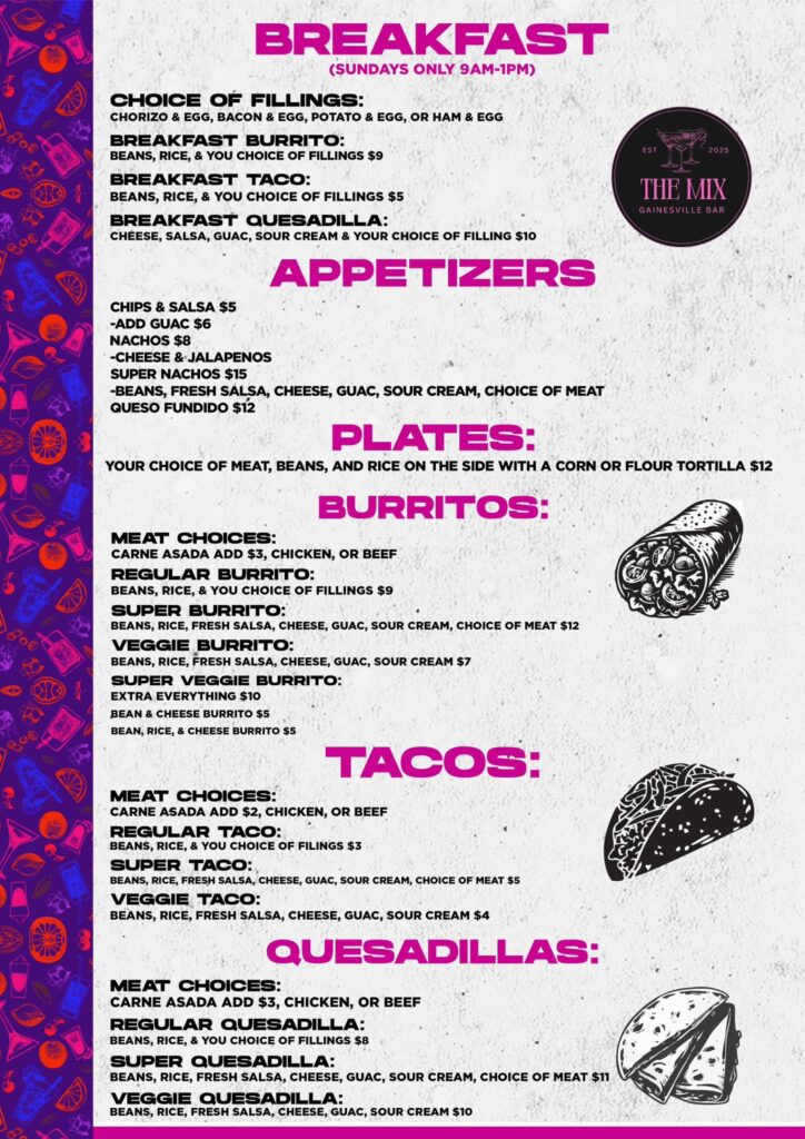 FOOD MENU – The Mix Restaurant & Bar Gainesville, Florida